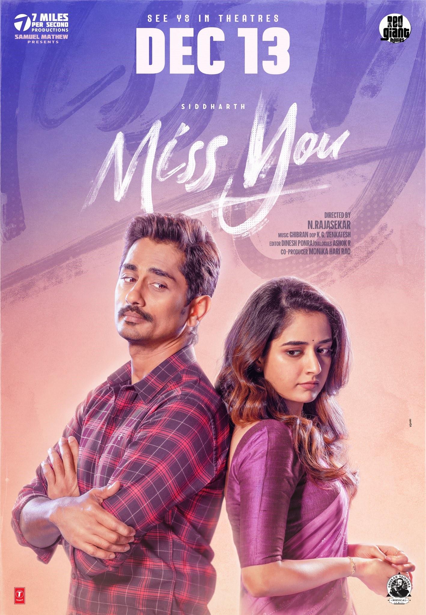 Miss You: Siddharth, Ashika Ranganath starrer gets new release date Tamil Movie, Music Reviews ...